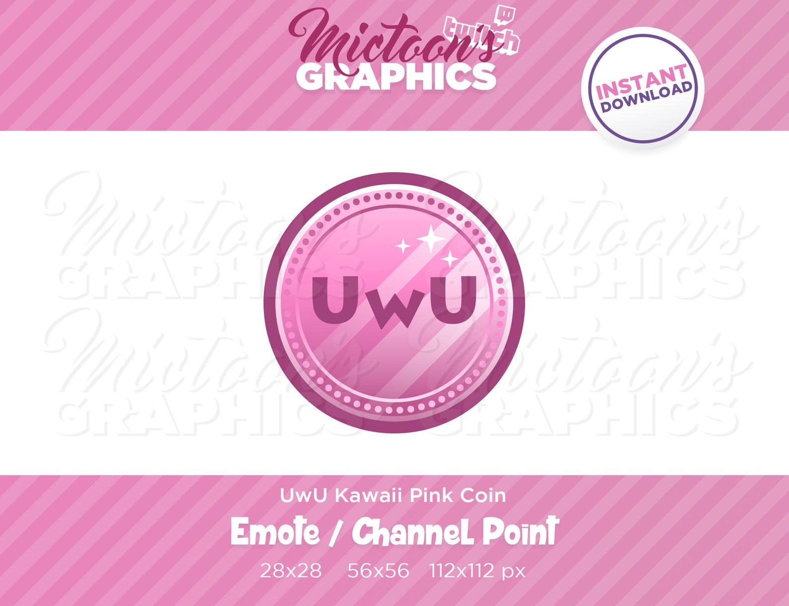 Twitch Pink UWU Coin Emote / Channel Point / Streamer Graphics ...
