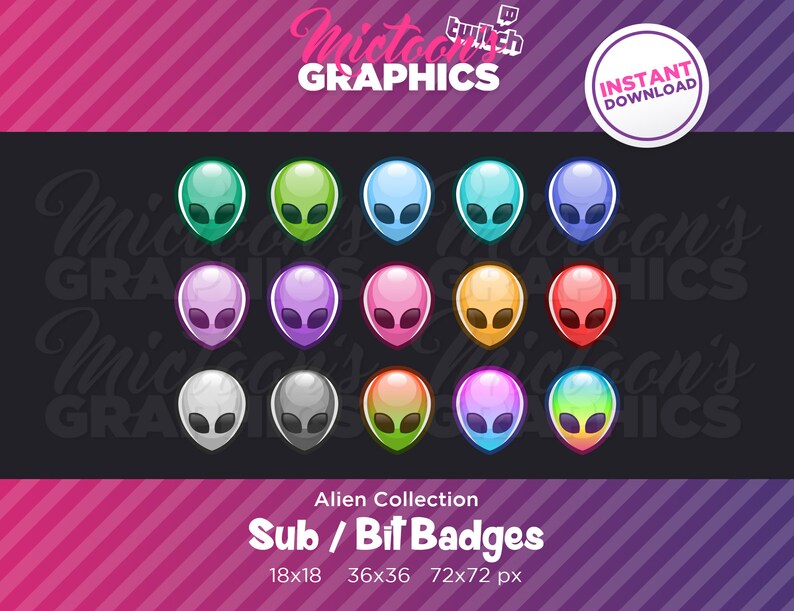 Twitch Alien Sub Badges / Cheer Bit Badges / Streamer Graphics ...