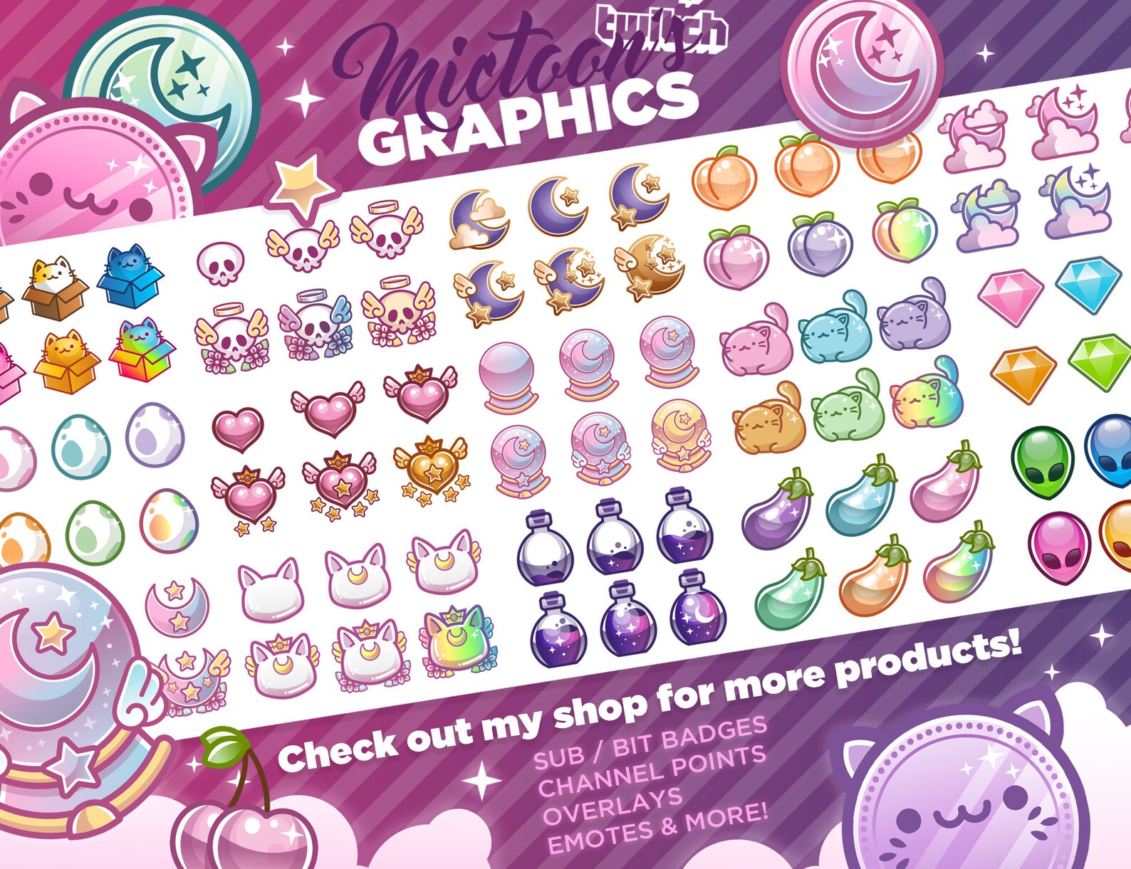 Twitch Kitty Cat Moon Emblem Collection Sub Badges / Bit - Etsy