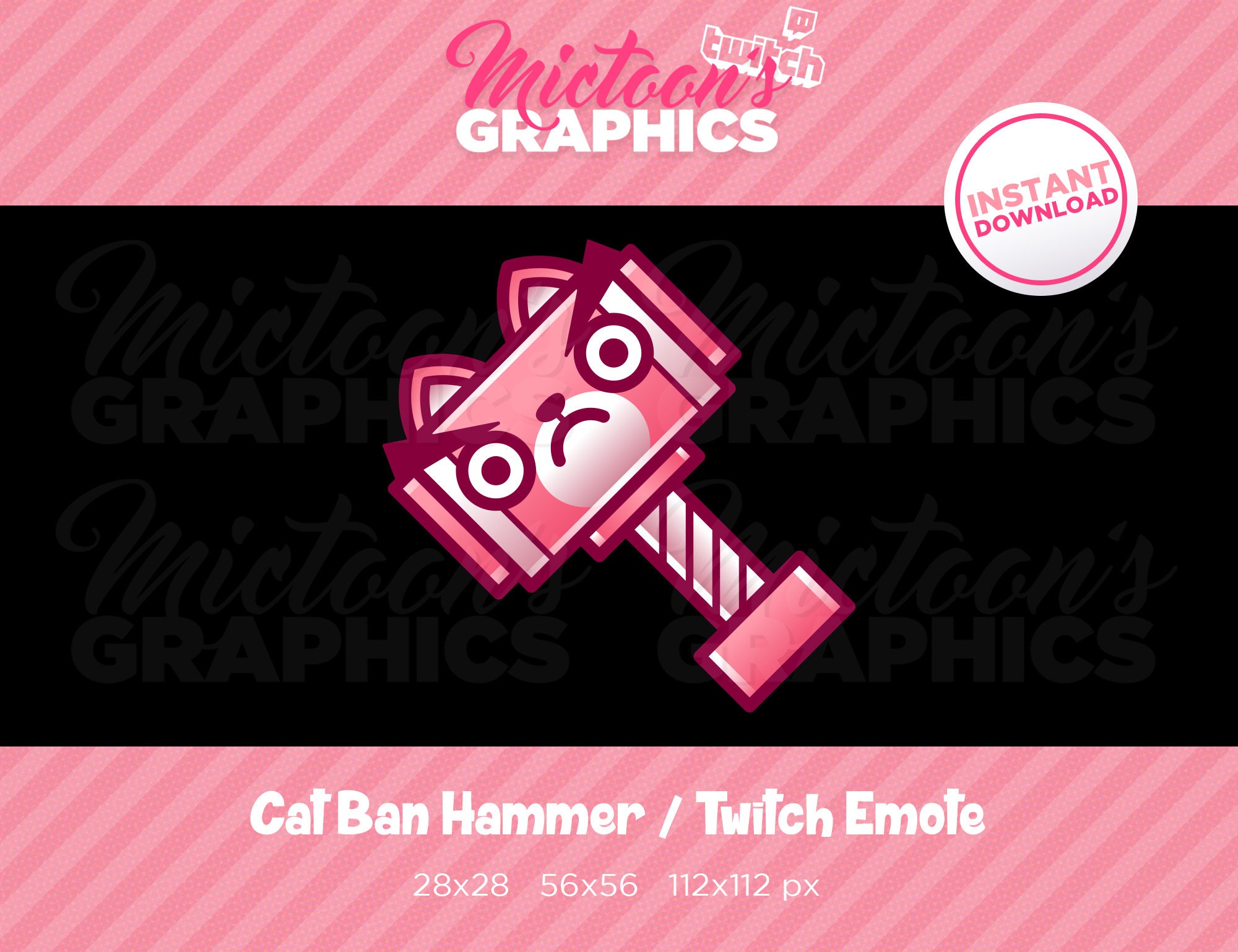 Twitch Pink Cat Ban Hammer / Emote / Streamer Graphics / Kawaii ...