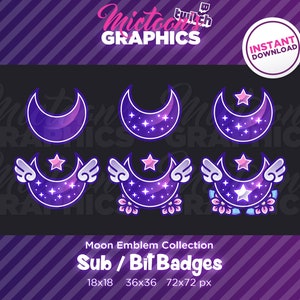Twitch Moon Star Emblem Sub Badges / Bit Badges / Subscriber Badges ...