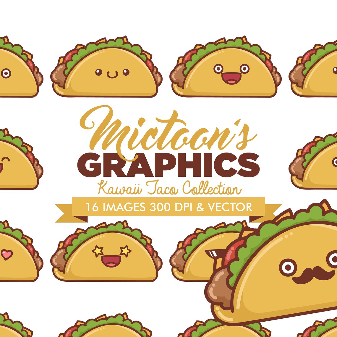 Kawaii Taco Emoji Clip Arts - PNG & EPS - Digital Instant Download - Etsy