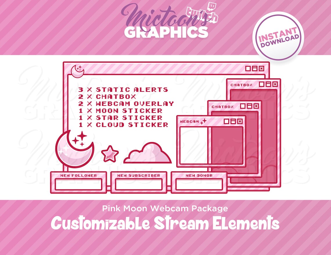 Twitch Moon Stream Overlay / Kawaii / Cute / Streamer Graphics - Etsy