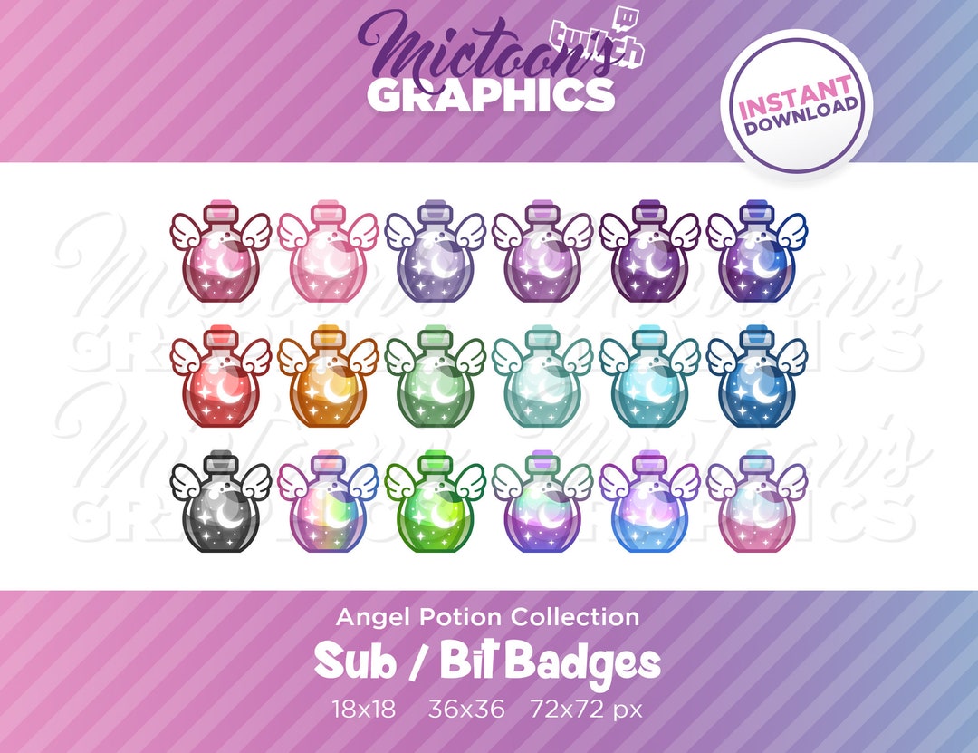 Twitch Angel Moon Potion Sub Badges / Cheer Bit Badges / Streamer ...