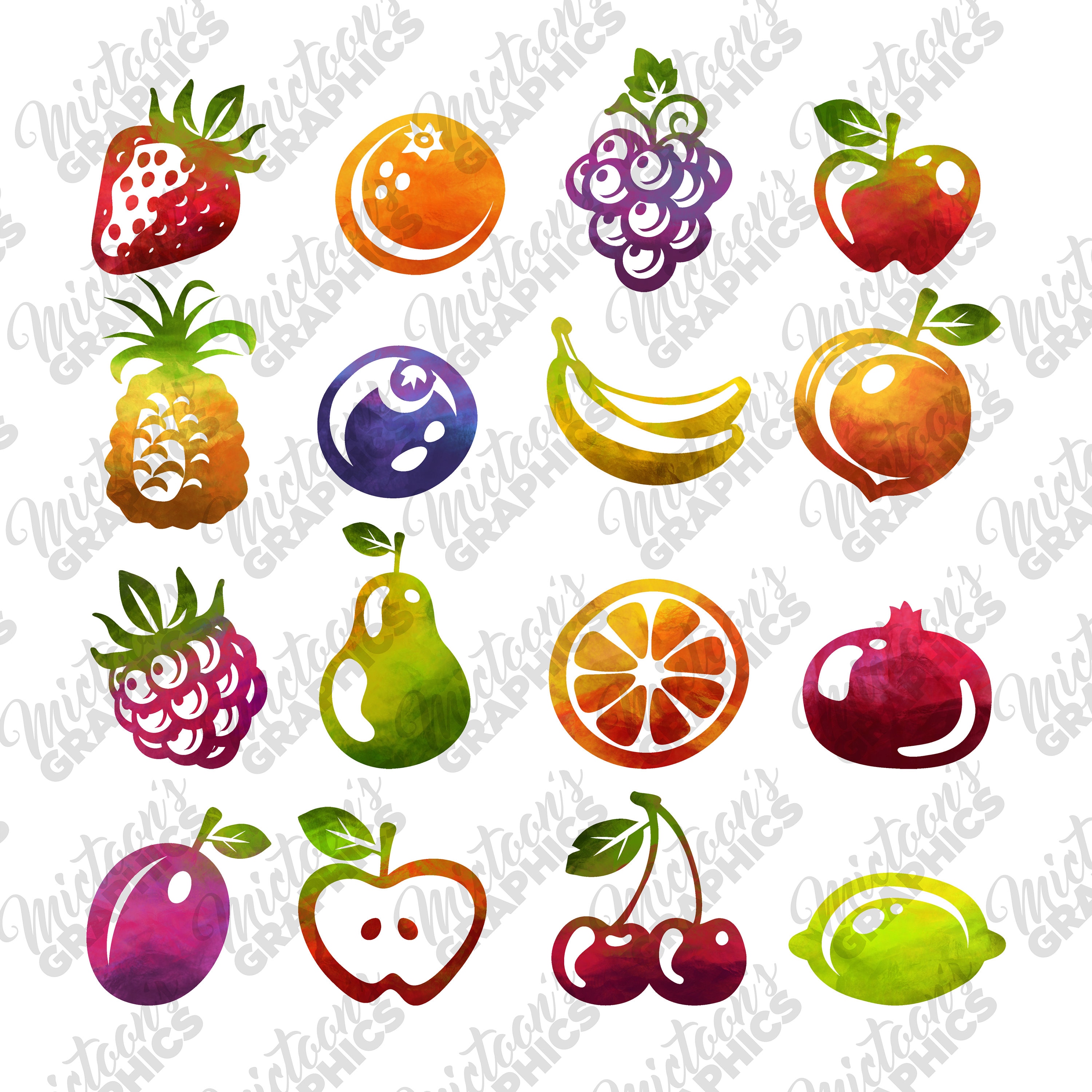 Watercolor Yummy Fruits Clipart - Fruits Clip Art PNG - Water Colored ...