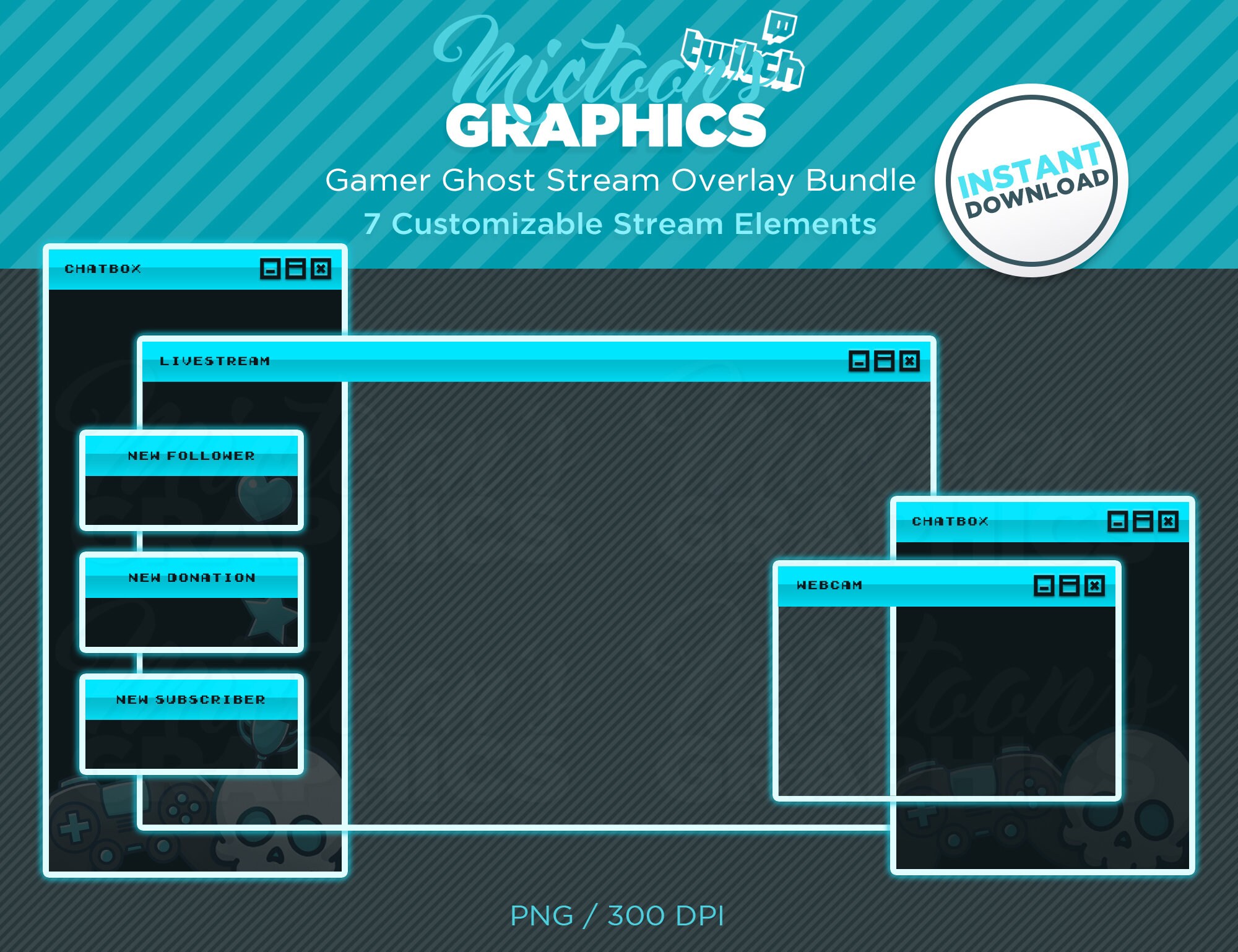 Twitch Gamer Ghost Stream Overlay / Kawaii / Cute / Streamer Graphics ...