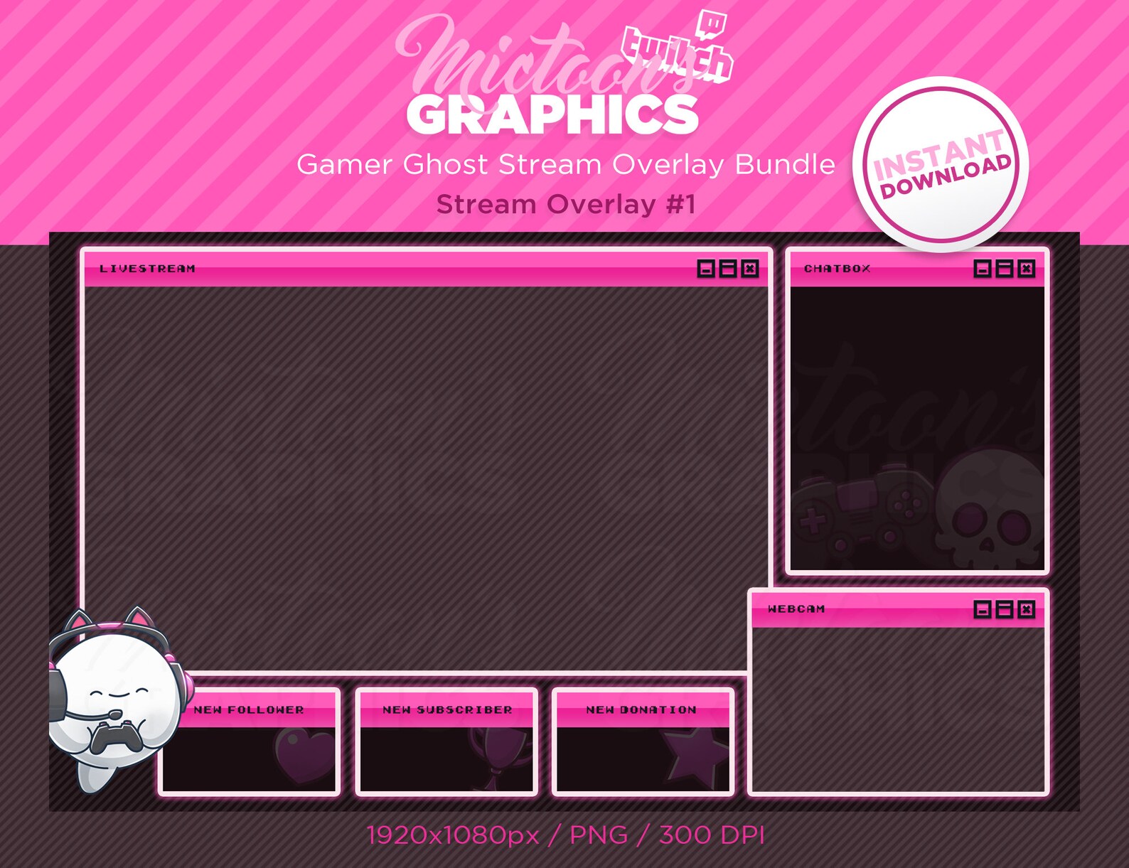 Twitch Gamer Ghost Stream Overlay / Kawaii / Cute / Streamer Graphics ...