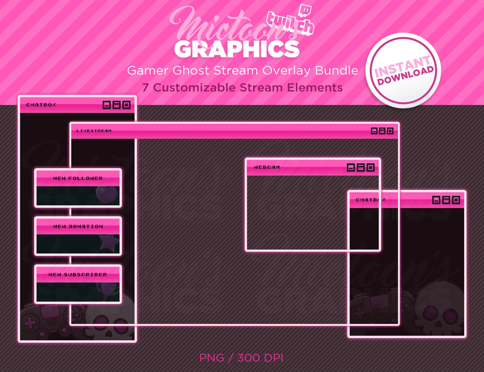 Twitch Gamer Ghost Stream Overlay / Kawaii / Cute / Streamer Graphics ...