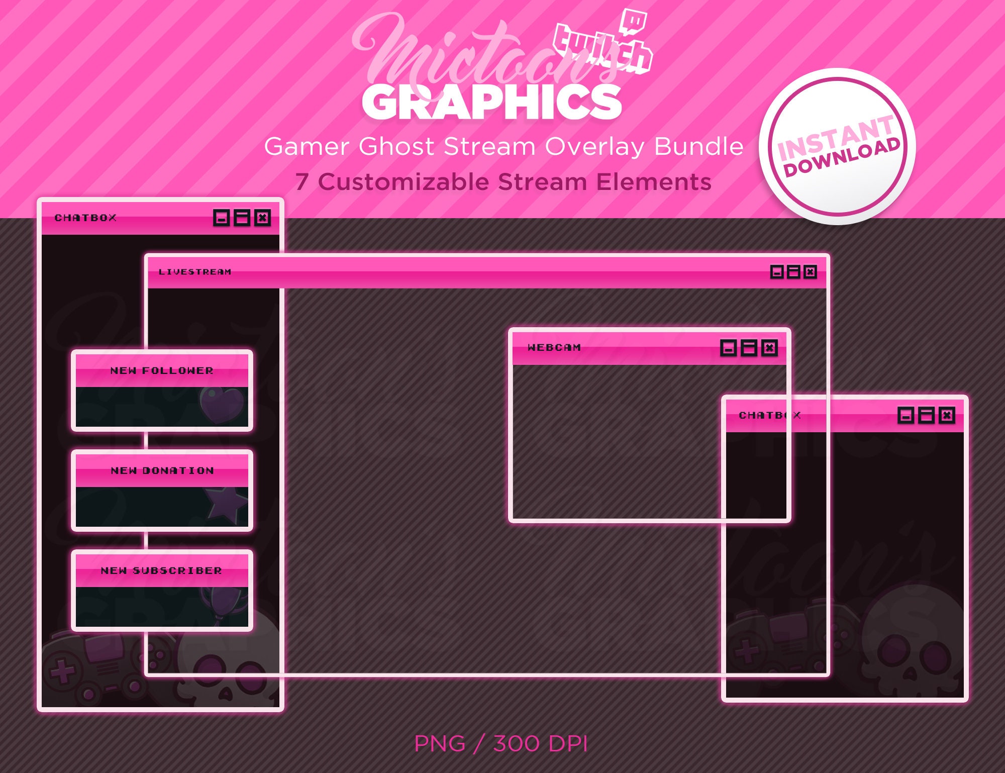 Twitch Gamer Ghost Stream Overlay / Kawaii / Cute / Streamer Graphics ...
