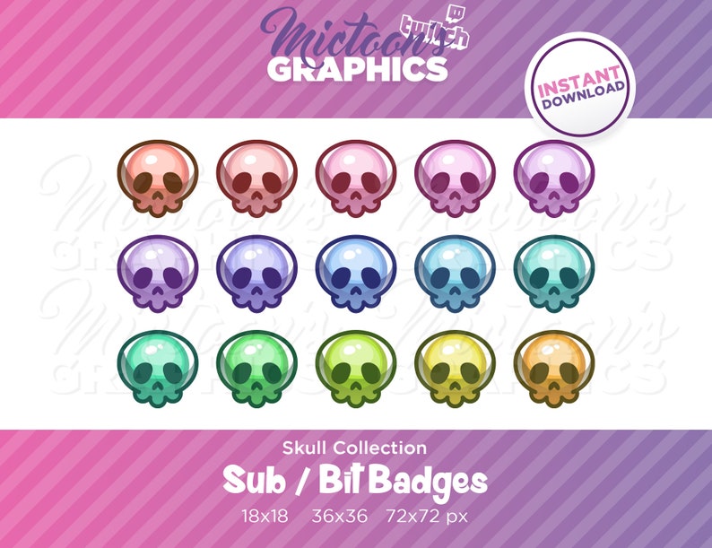 Twitch Skull Sub Badges / Bit Badges / Set / Collection / - Etsy