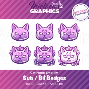 Twitch Kitty Cat Moon Emblem Collection / Sub Badges / Cheer Bit Badges ...