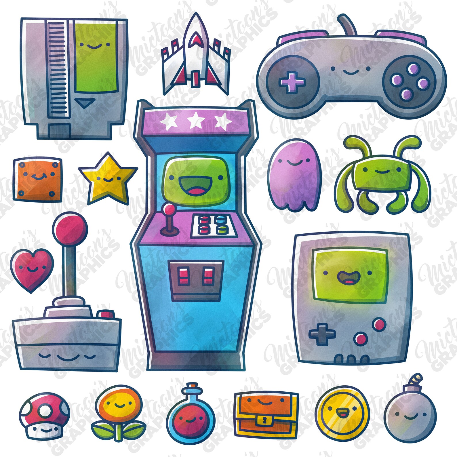 Retro Video Game - Clip Arts - PNG - Digital Instant Download - Etsy