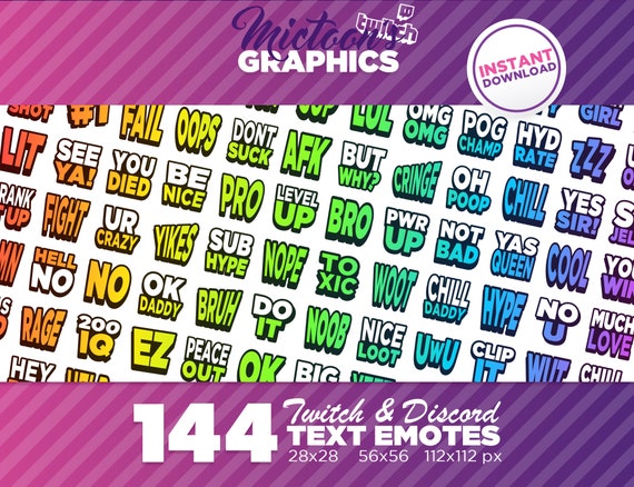 144 X Twitch Text Emotes / Mega Collection / Streamer Graphics | Etsy