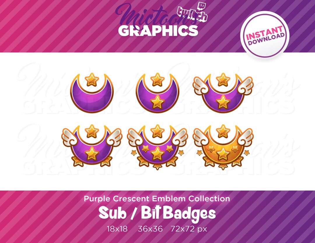 Twitch Crescent Moon Emblem Collection Sub Badges / Bit Badges ...