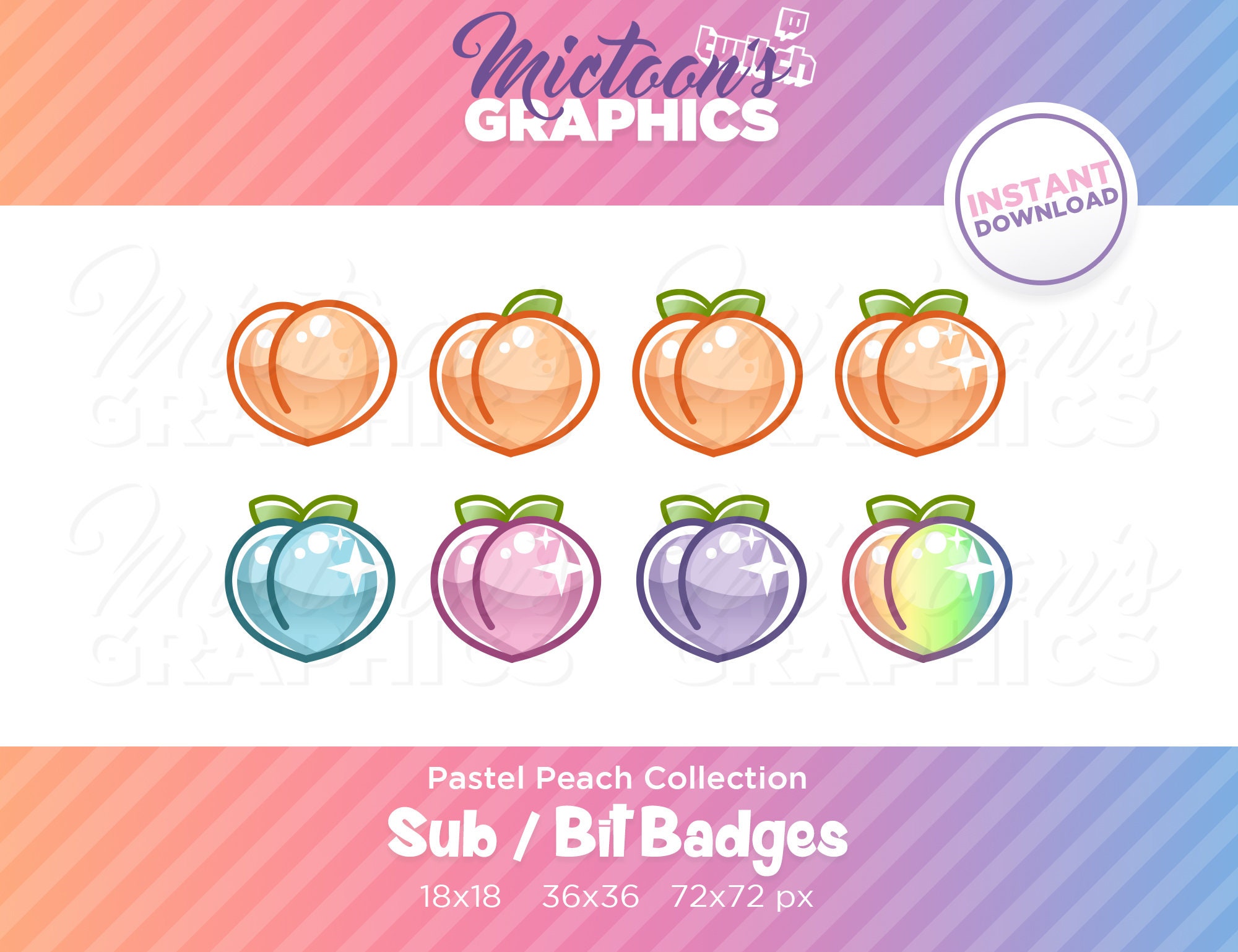 Twitch Peachy Peach Collection / Sub Badges / Bit Badges / Streamer ...