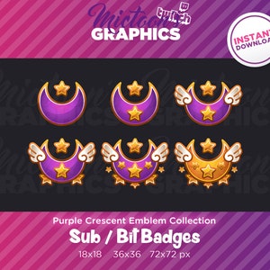 Twitch Crescent Moon Emblem Collection Sub Badges / Bit Badges ...