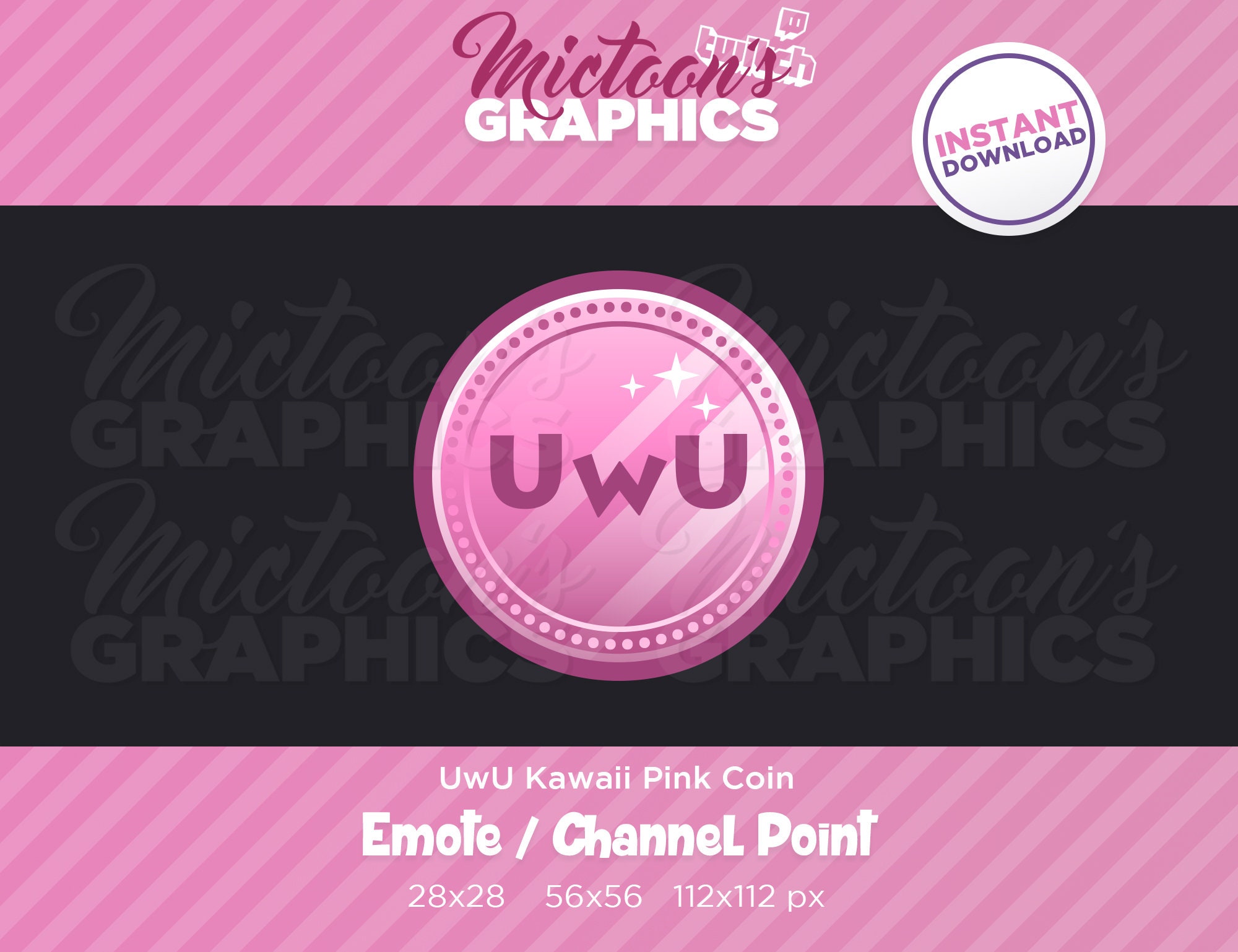 Twitch Pink UWU Coin Emote / Channel Point / Streamer Graphics ...