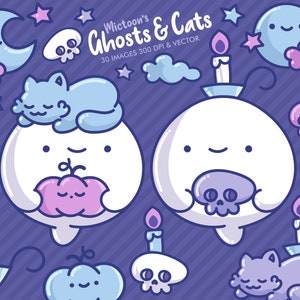 Kawaii Halloween Ghost Clipart - Digital PNG & EPS Illustrations for ...