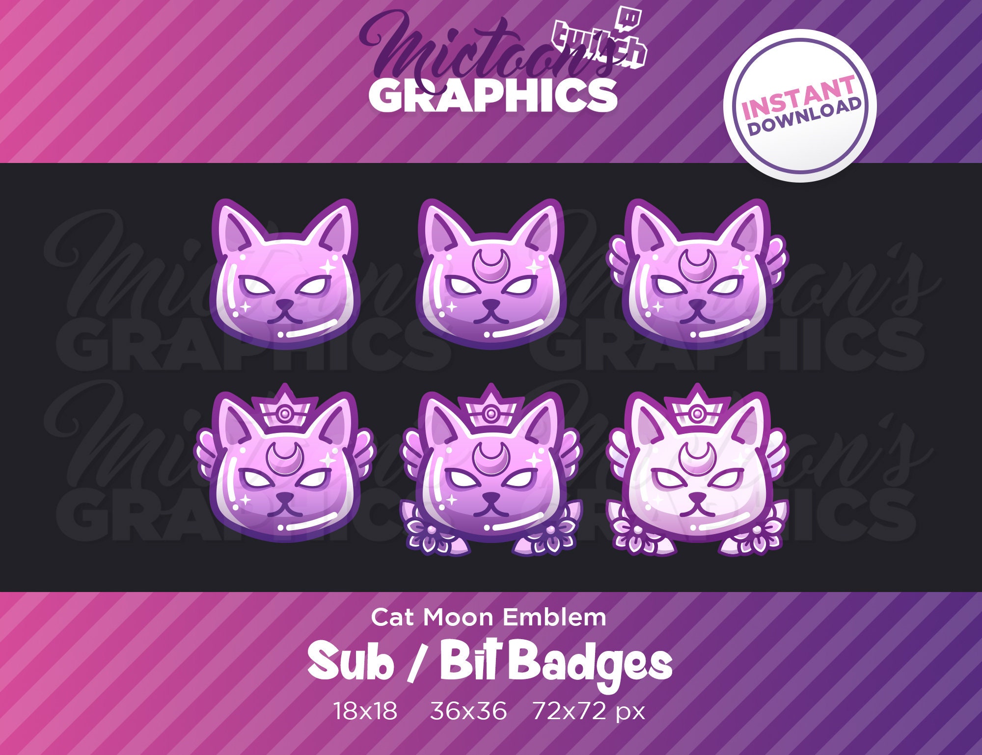 Twitch Kitty Cat Moon Emblem Collection / Sub Badges / Cheer Bit Badges ...