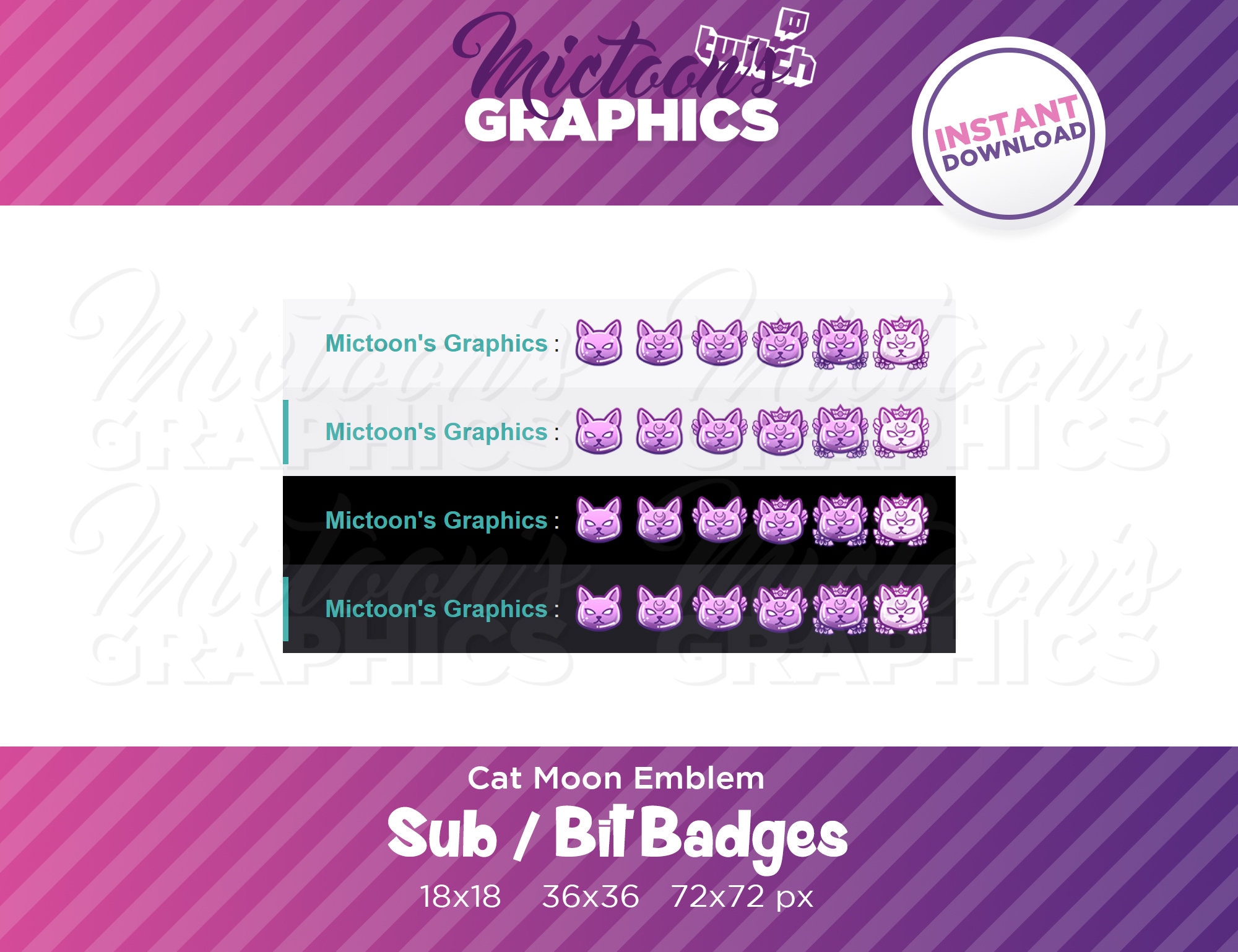 Twitch Kitty Cat Moon Emblem Collection / Sub Badges / Cheer Bit Badges ...