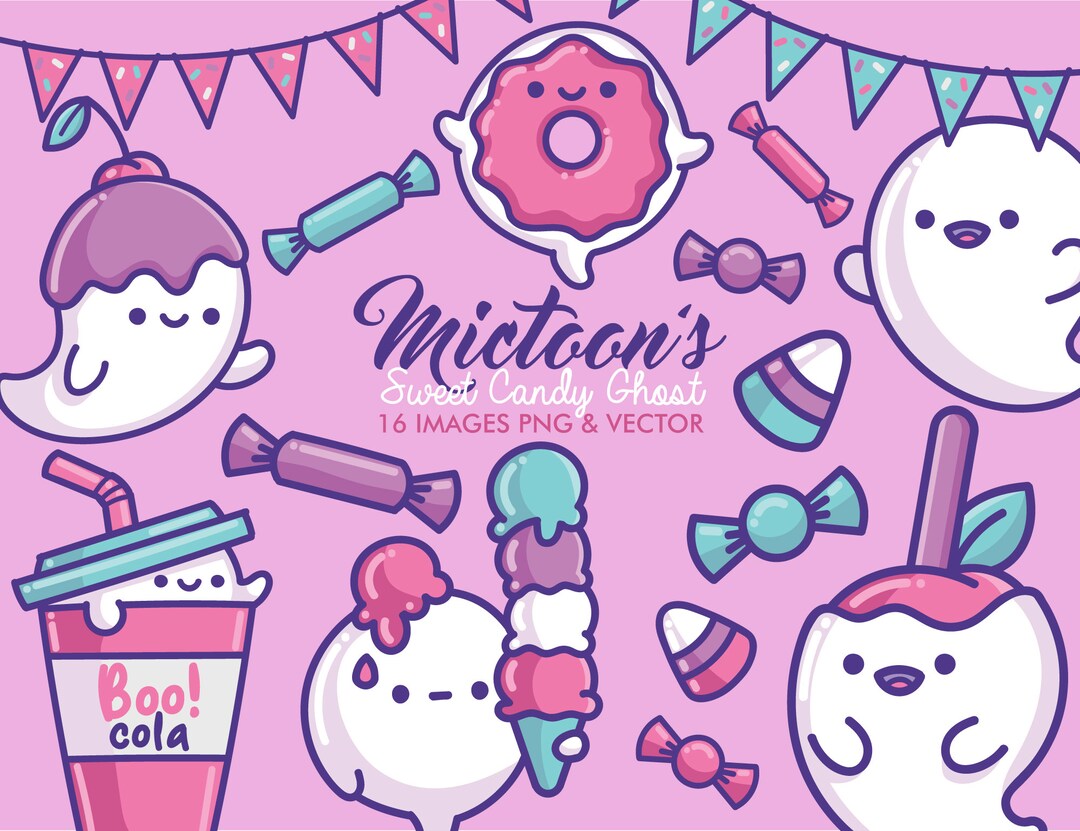 Kawaii Halloween Birthday Candy Ghost Clipart - Vector EPS PNG Digital ...