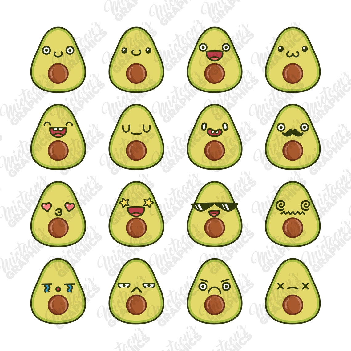 Kawaii Emoji Avocado Fruit Clipart Cute Avocado PNG Vector | Etsy