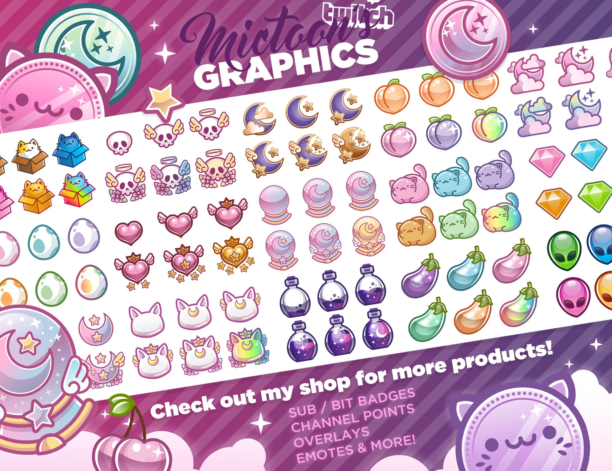 Twitch Kitty Cat Moon Sub / Cheer Bit Badges / Streamer Graphics ...