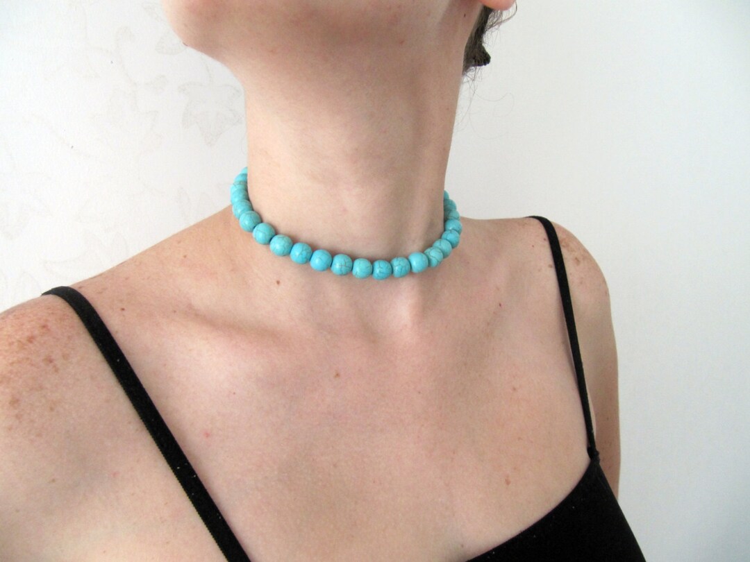 Turquoise Choker - Beaded Turquoise Choker Necklace - Turquoise ...