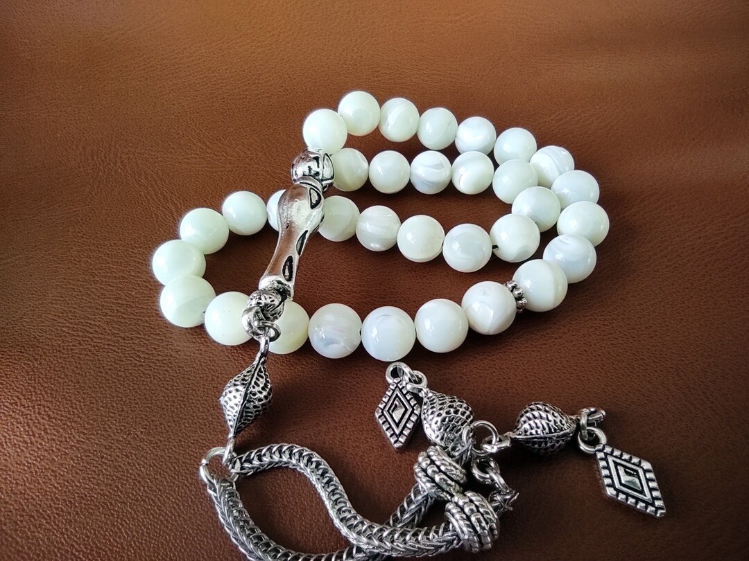 Turkish Islamic 33 Prayer Beads, Tesbih, White Mother of Pearl Beads ...
