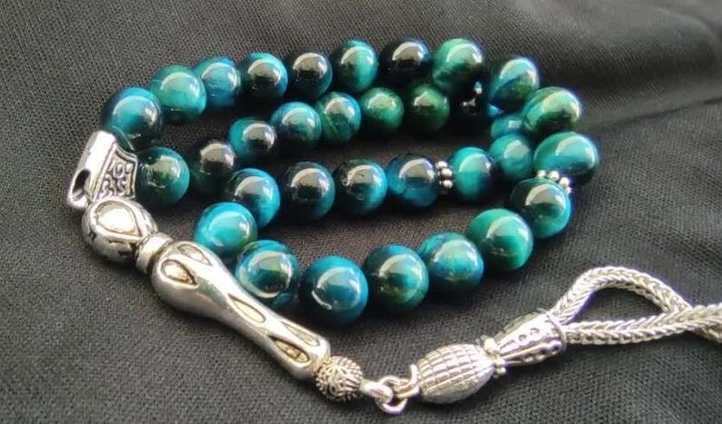 Turkish Islamic 33 Prayer Beads, Tesbih, Turquoise Tiger Eye Beads ...