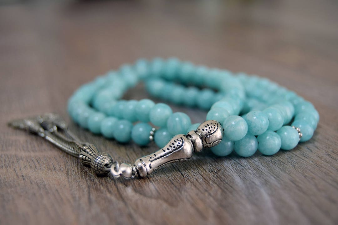 Turkish Islamic 99 Prayer Beads, Tesbih, Amazonite Beads, Tasbih ...