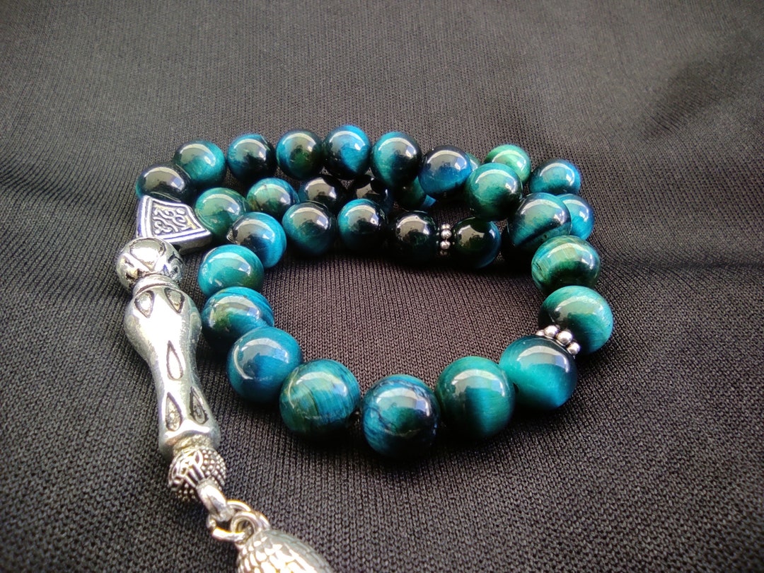 Turkish Islamic 33 Prayer Beads, Tesbih, Turquoise Tiger Eye Beads ...