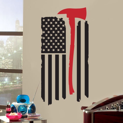 Thin Red Line Firefighter Axe Flag Wall Decal Display | Etsy