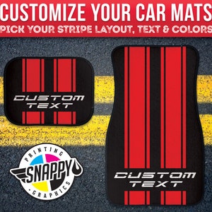 Customizable Racing Stripe Car Mats - Add Any Name - FULL SET - 17” X ...