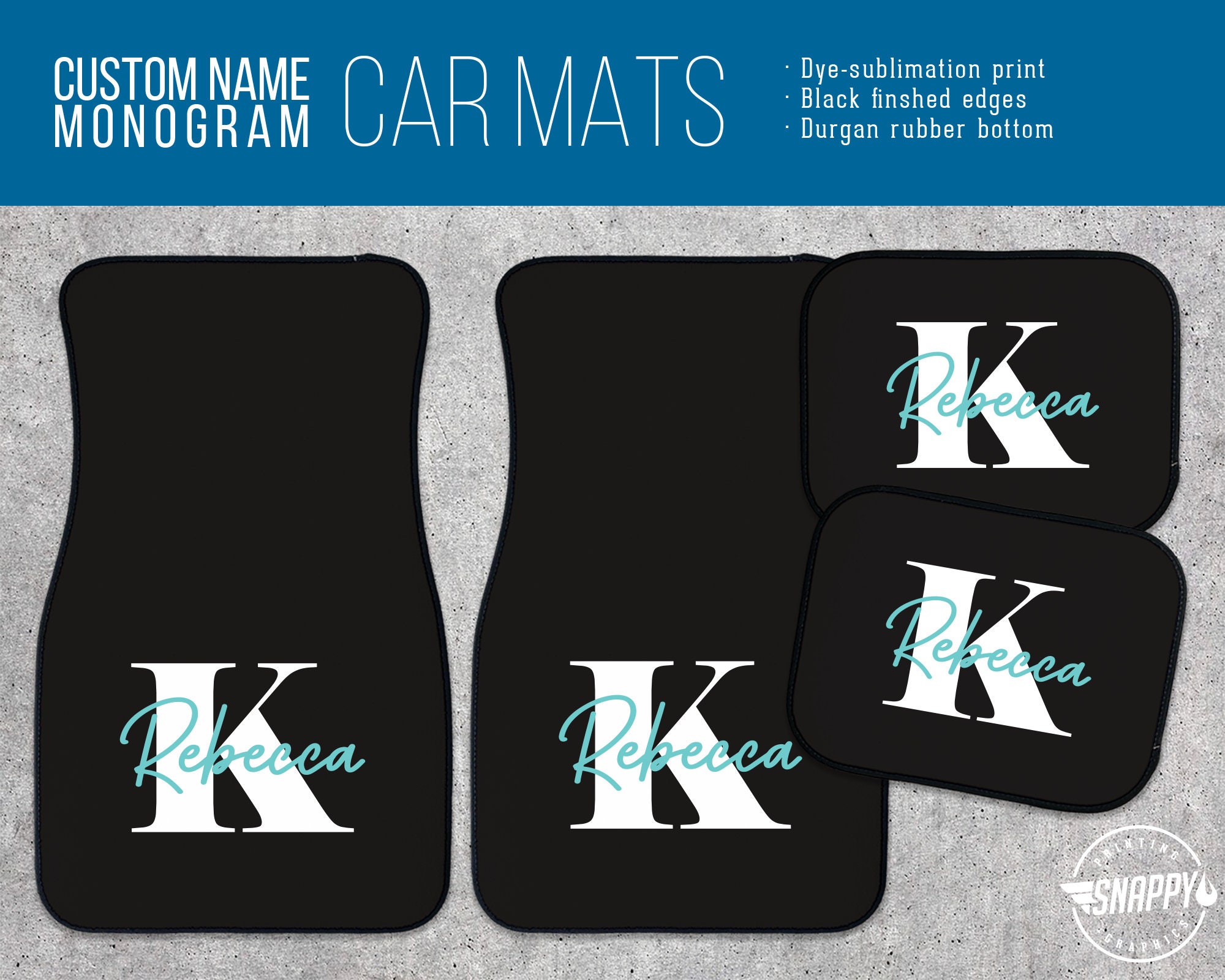 Custom Name Car Mats – Personalized Initial Monogram, Dye Sublimation ...