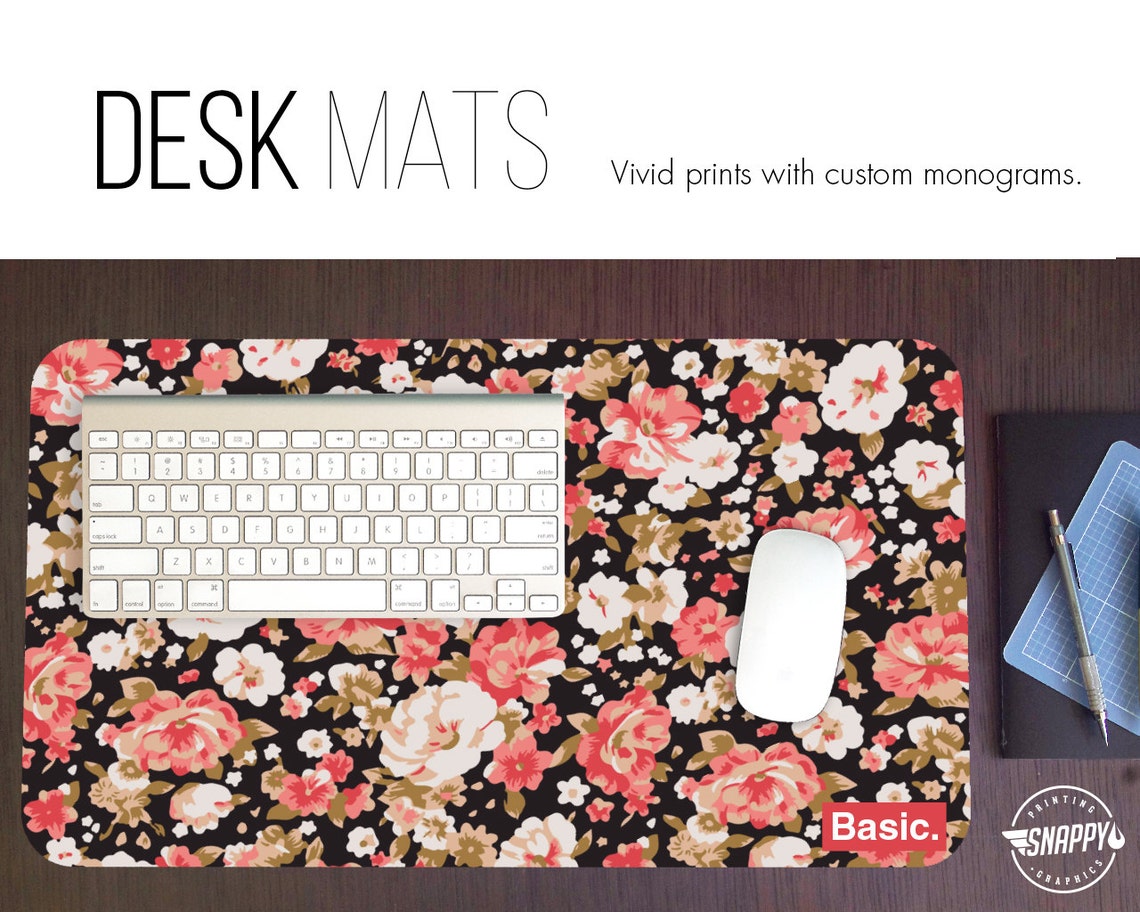 Floral Pattern Desk Mat W/ Custom Monogram 2 Sizes High - Etsy
