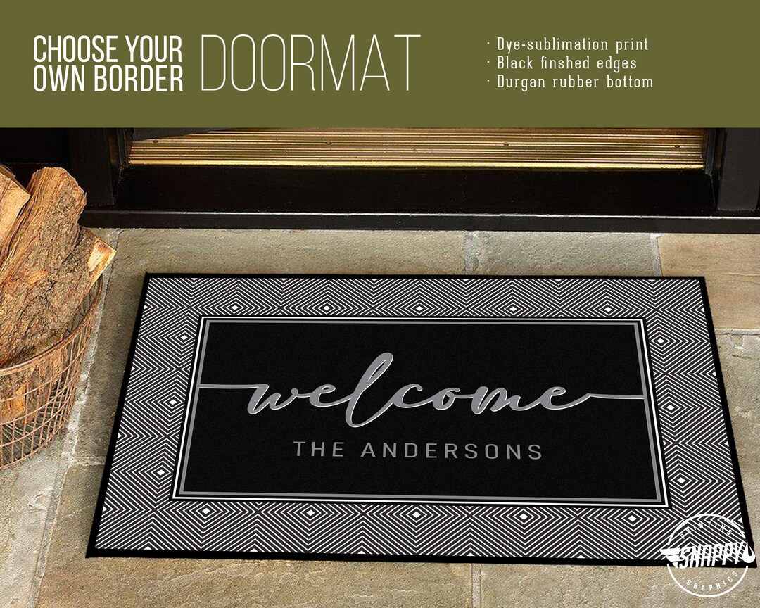 Personalized Monogram Welcome Mat W/ Custom Trim Design - 2 Sizes, Dye ...