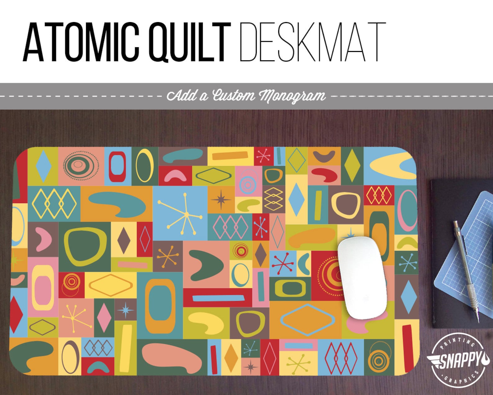 Atomic Quilt Desk Mat MCM Retro Pattern 3 Sizes High - Etsy