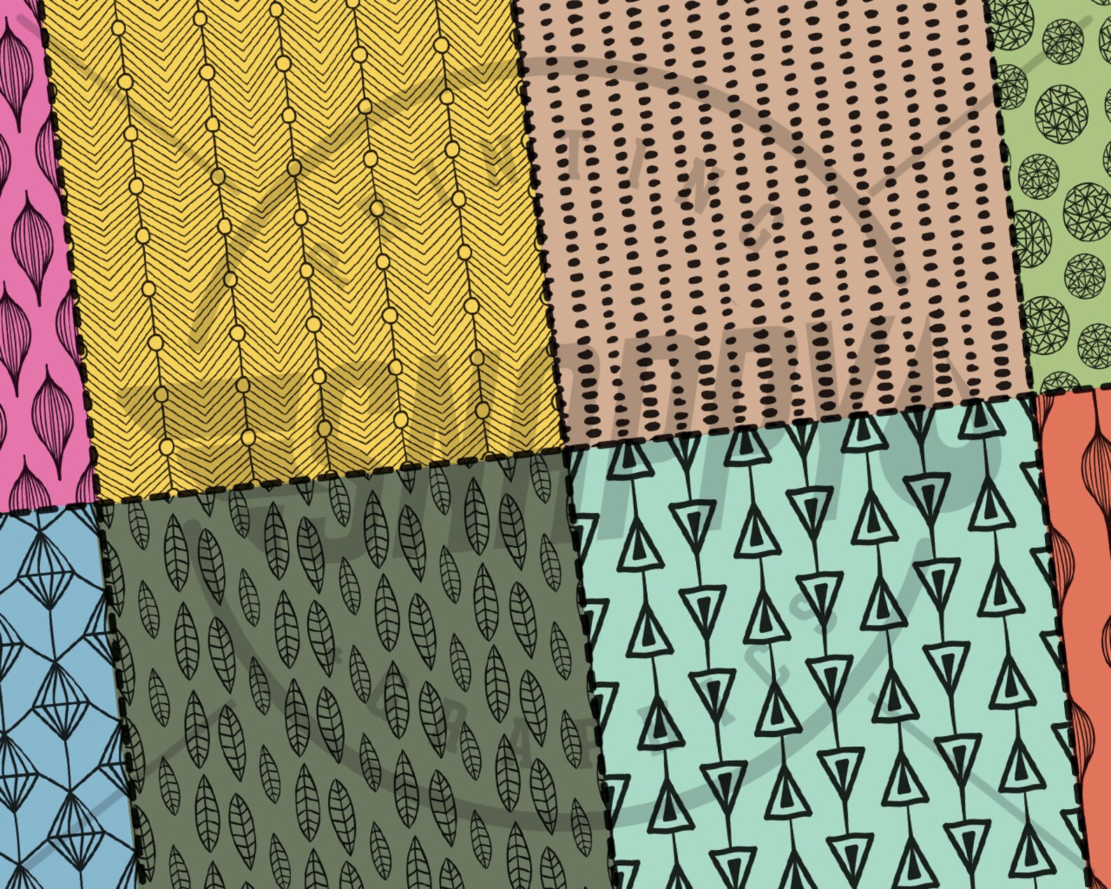 Hand Drawn Patchwork Print Desk Mat W/ Custom Monogram 2 - Etsy