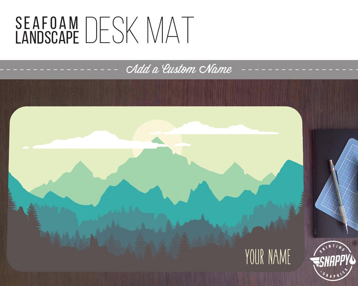 Minimalist Seafoam Landscape Desk Mat W/ Custom Name 2 Sizes - Etsy