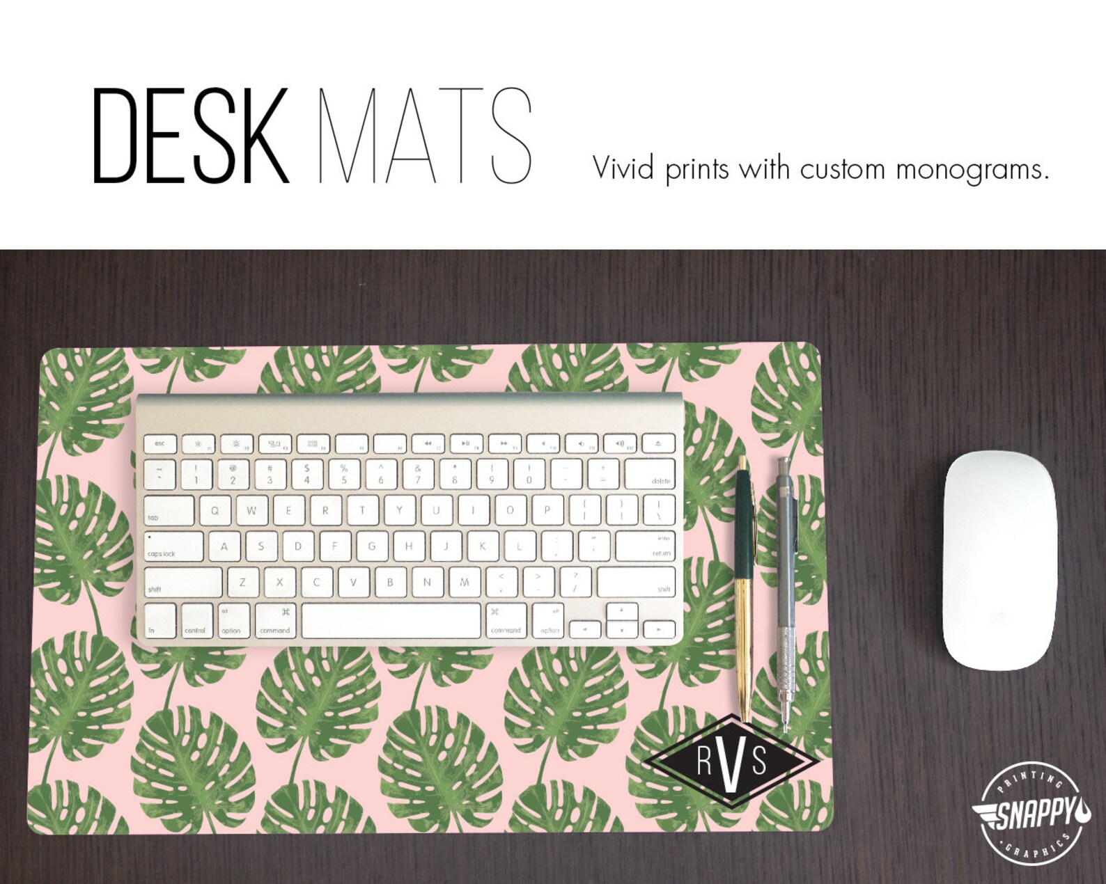 Floral Pattern Desk Mat W/ Custom Monogram 2 Sizes High - Etsy