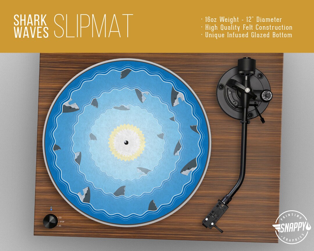 Shark Waves Turntable Slipmat - 12" LP Record Player DJ Pad - 16oz Felt ...