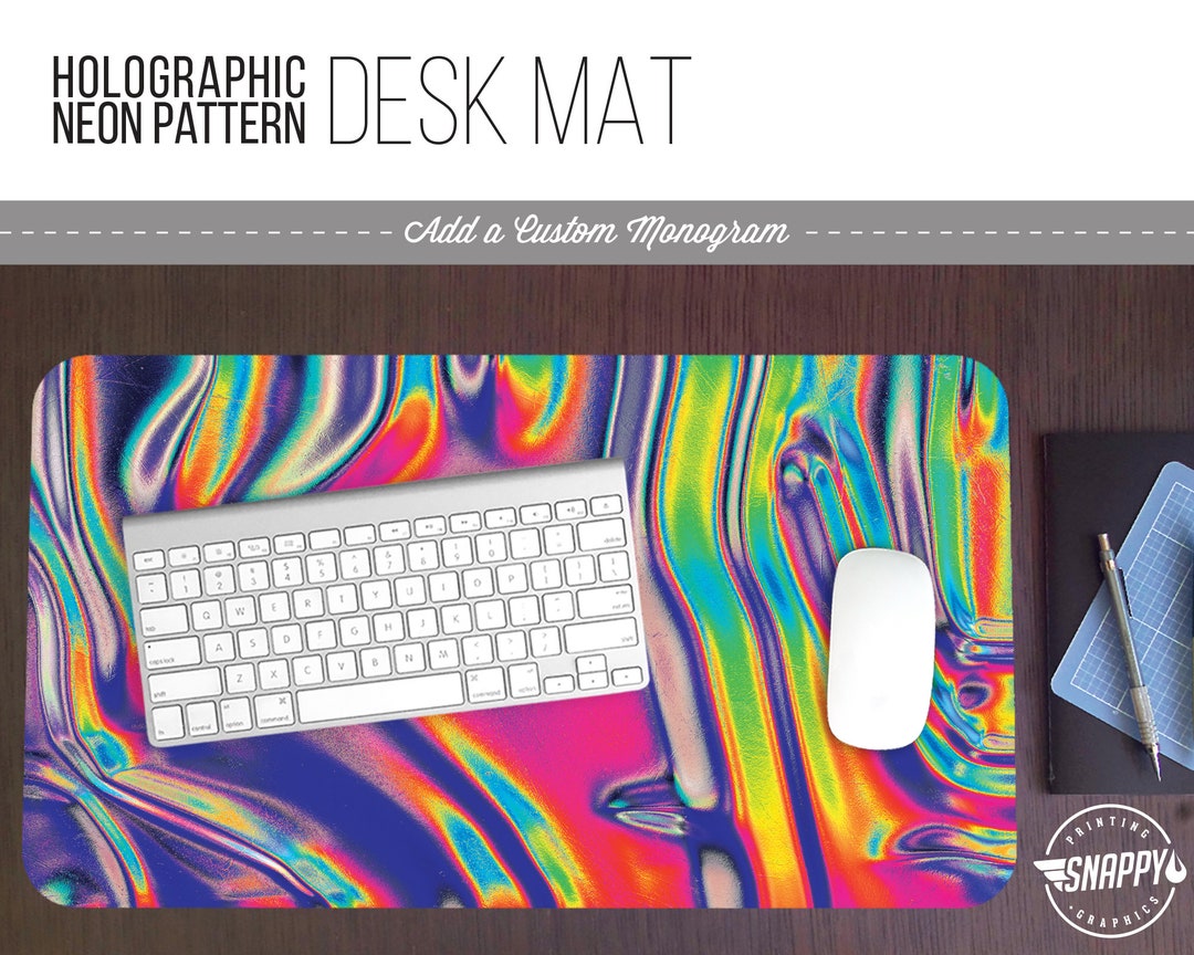 Holographic Neon Desk Mat - Custom Monogram, Hand Washable - Etsy