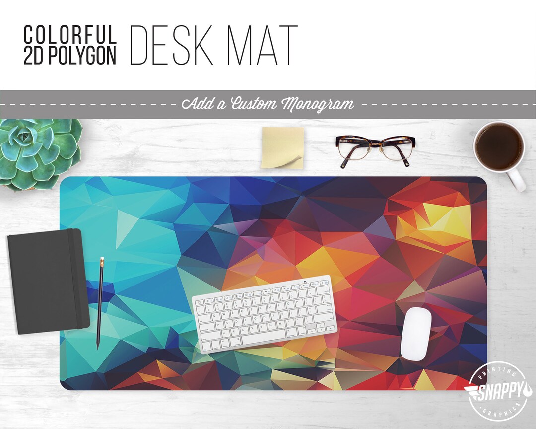 Low Poly 2D Print Desk Mat W/ Custom Monogram - 3 Sizes - High Quality ...