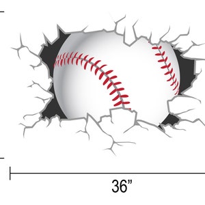 Baseball Breaking Through, Bursting, Shattering the Wall Decal for Boys ...