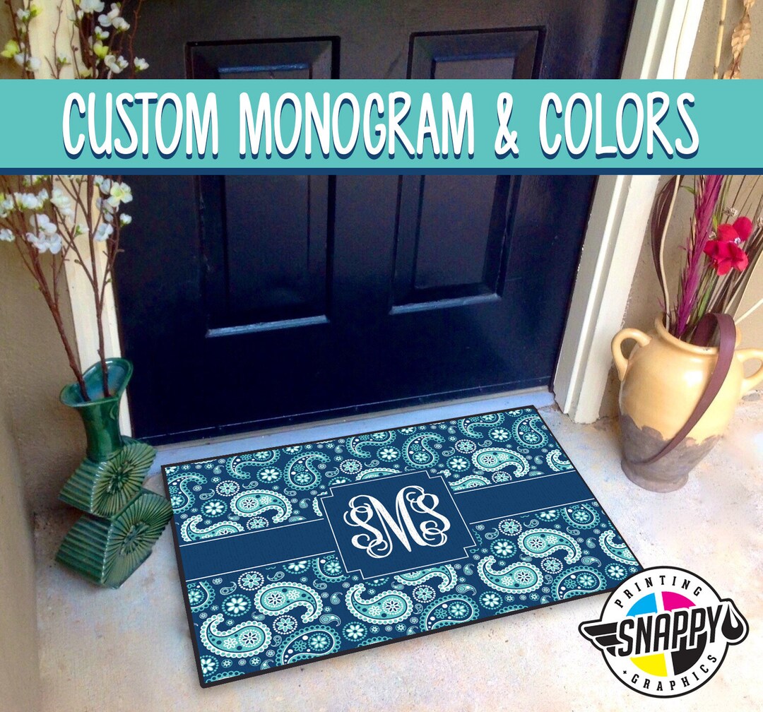 Paisley Monogram Welcome Mat - Custom Personalized Initials Floor ...