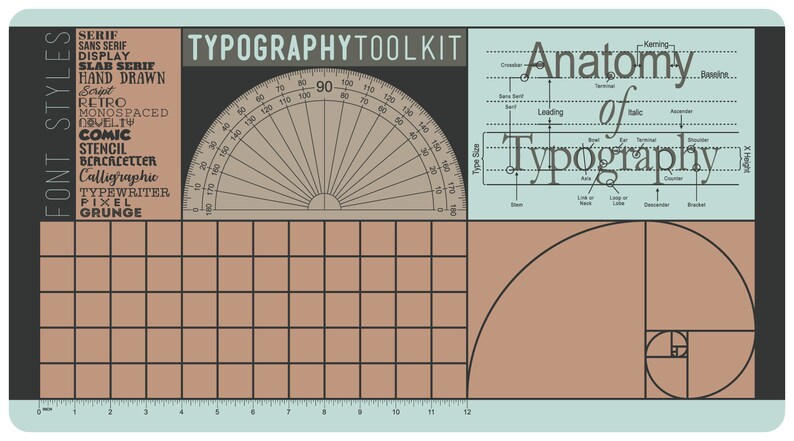 Typography Toolkit Desk Mat/extended Mousepad 12 X | Etsy