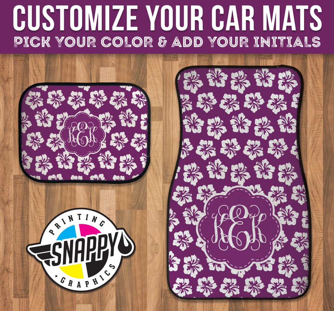 Flower Pattern Monogram - Custom Color Car Mats - Personalized Gift ...