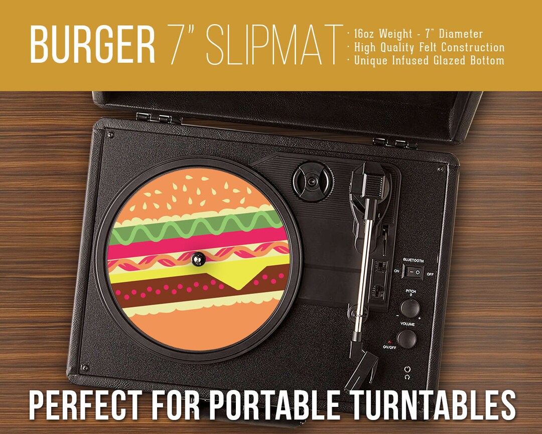 Burger Turntable 7 Inch Slipmat - Portable Record Player DJ Pad - 16oz ...