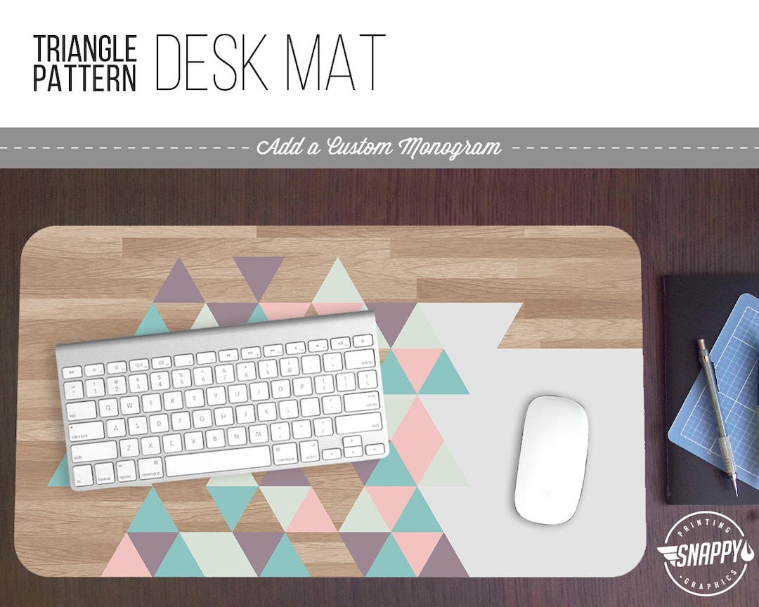 Pastel Triangle Wood Pattern Print Desk Mat W/ Custom Monogram - 3 ...